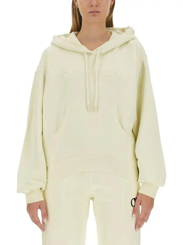 Off-White Logo Embroidered Cotton Oversized Hoodie - Cream