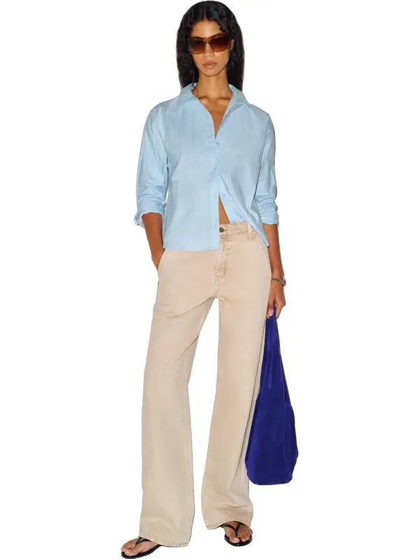 REFORMATION Orson Shirt Striped Long Sleeve Collared Button-up - Blue
