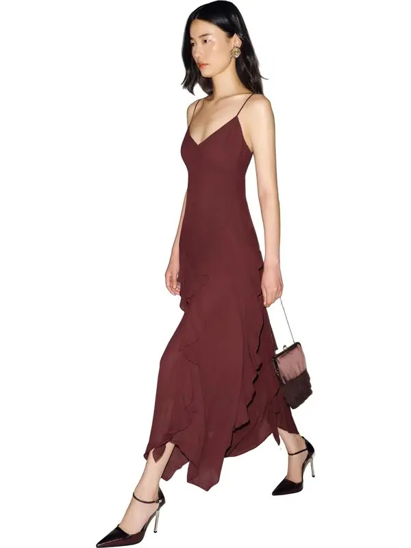 REFORMATION Allissa Floral Ruffled Midi Dress - Red