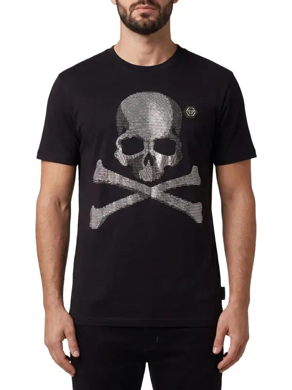Philipp Plein Short-sleeved Cotton T-shirt With Skull Print - Black