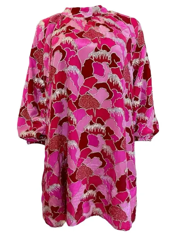 LAURA CITRON Embroidered Silk Dress - Pink