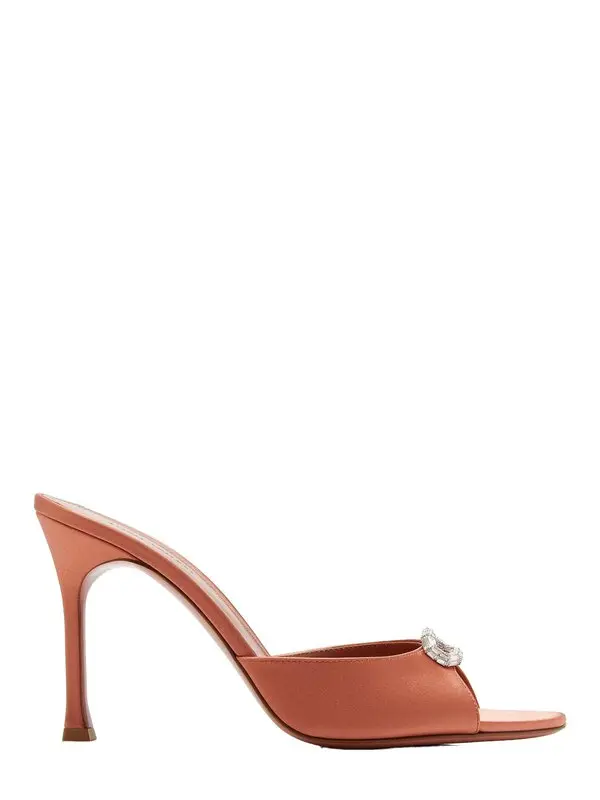 Amina Muaddi Mini Camelia Crystal Buckle Stiletto Sandals - Brown