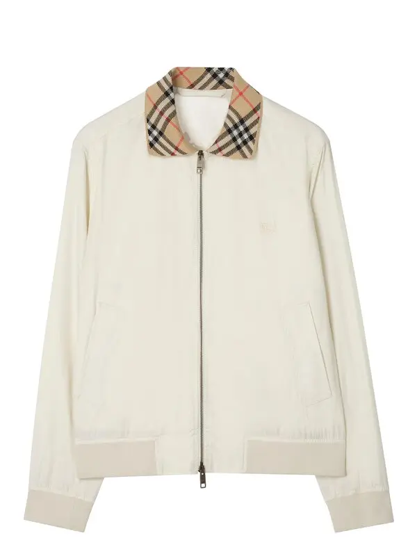 Burberry Cotton Gabardine Harrington Jacket With Check Collar - White