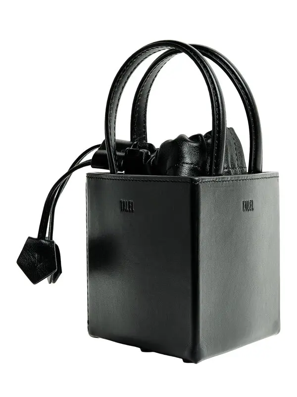 TALEL PARIS Leather Triangle Top Handle Bag - Black