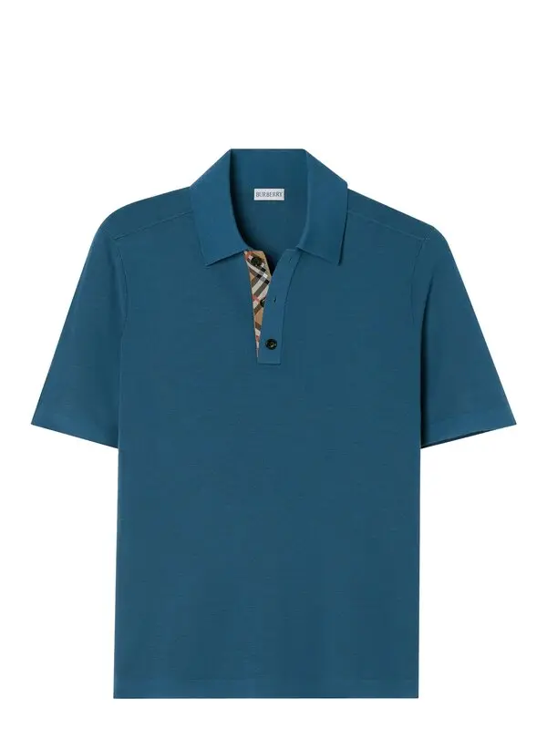 Burberry Wool Check-trim Polo Shirt - Blue