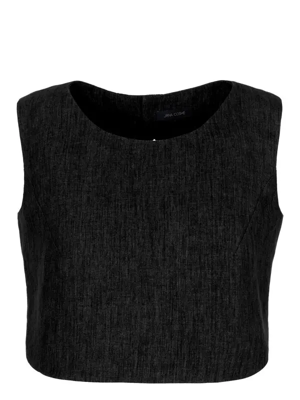 JANA COSHÈ Open Back Linen Crop Top - Black