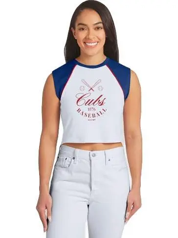 WEAR BY ERIN ANDREWS Chicago Cubs Cooperstown Cropped Raglan Tank Top - White