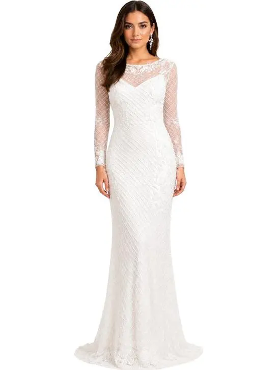 LARA NEW YORK Beaded Faux-wrap V-neck Bridal Gown - Ivory