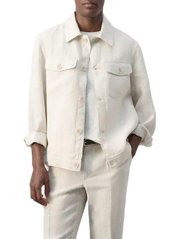Mango Tonal Stripe Linen Jacket - White