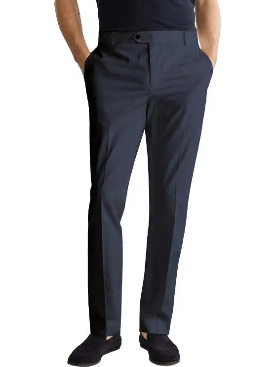 Mango Slim Fit Stretch Cotton Tailored Trousers - Navy