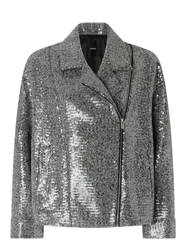 Pinko Sequined Chevron Pea Coat - Silver