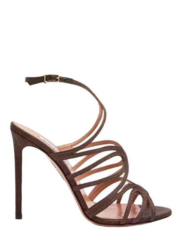 AQUAZZURA Strappy Raffia-effect Stiletto Sandals - Brown