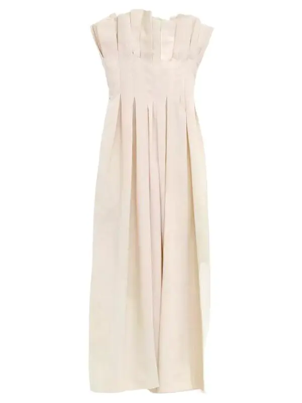 Khaite Pleated Strapless Midi Dress - Neutrals