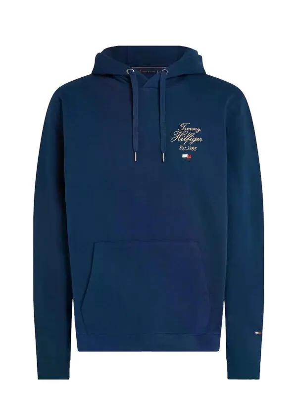 Tommy Hilfiger Logo Embroidered Drawstring Hoodie - Blue