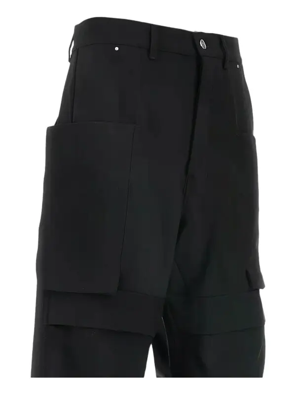 Rick Owens Virgin Wool Wide Leg Cargo Pants - Black