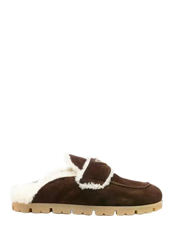 Prada Shearling-trim Suede Mules - Brown