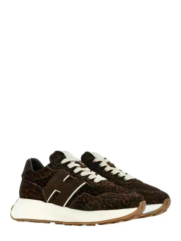Hogan Leopard Print Calf Hair Sneakers - Brown