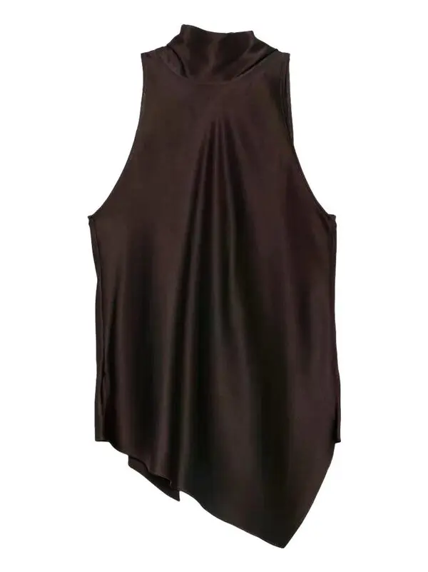 Brunello Cucinelli Asymmetrical Hem Silk Top - Brown