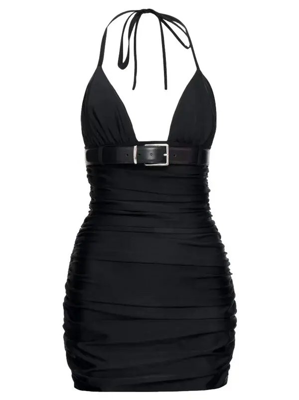 MEDEEA Halterneck Ruched Mini Dress - Black