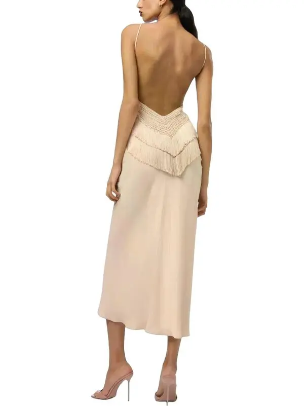 Andamane The Attico Reina Midi Dress With Fringe Detailing - Neutrals
