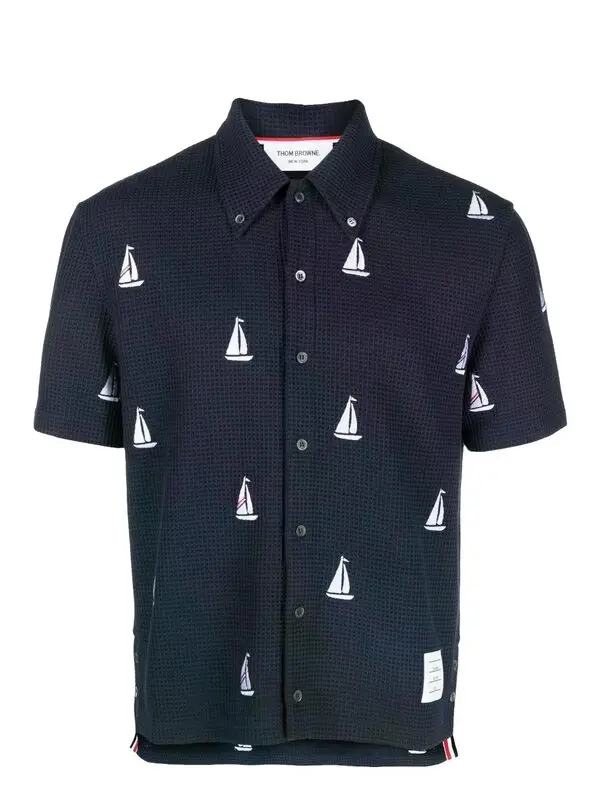 Thom Browne Textured Short-sleeve Polo Shirt - Blue