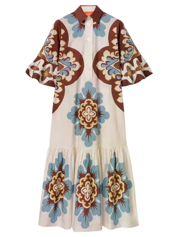 La DoubleJ Artemis Cotton Poplin Printed Maxi Dress - Neutrals