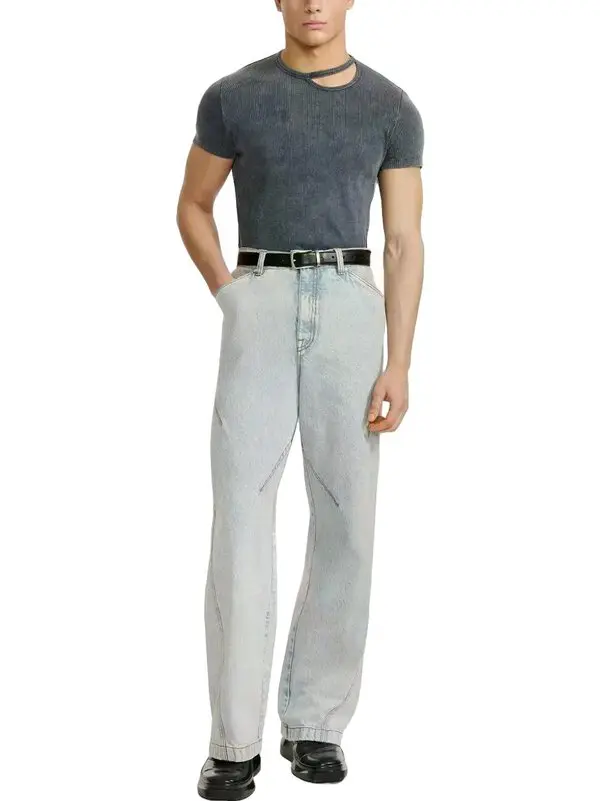 LGN LOUIS GABRIEL NOUCHI Asymmetric Cutout Ribbed T-shirt - Blue