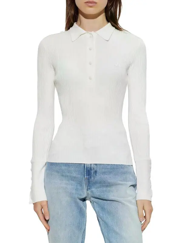 COURREGES Ribbed Long-sleeve Polo Shirt - Neutrals