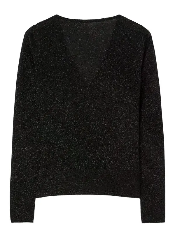 RETORI Retro V-neck Metallic Knit Blouse - Black