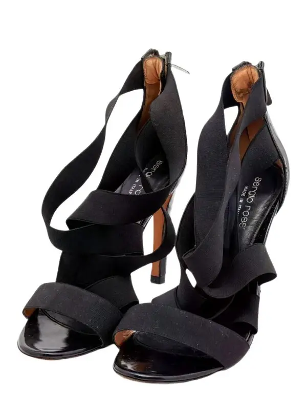 SERGIO ROSSI Patent Leather Elastic Strappy Sandals - Black