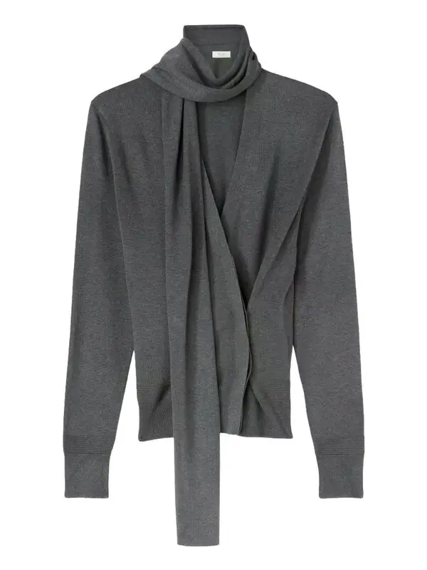 RETORI Retroji Silk Scarf Detail Cardigan - Grey