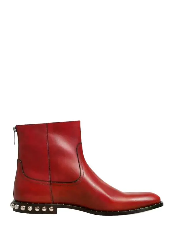 Dolce & Gabbana Studded Leather Ankle Boots - Red