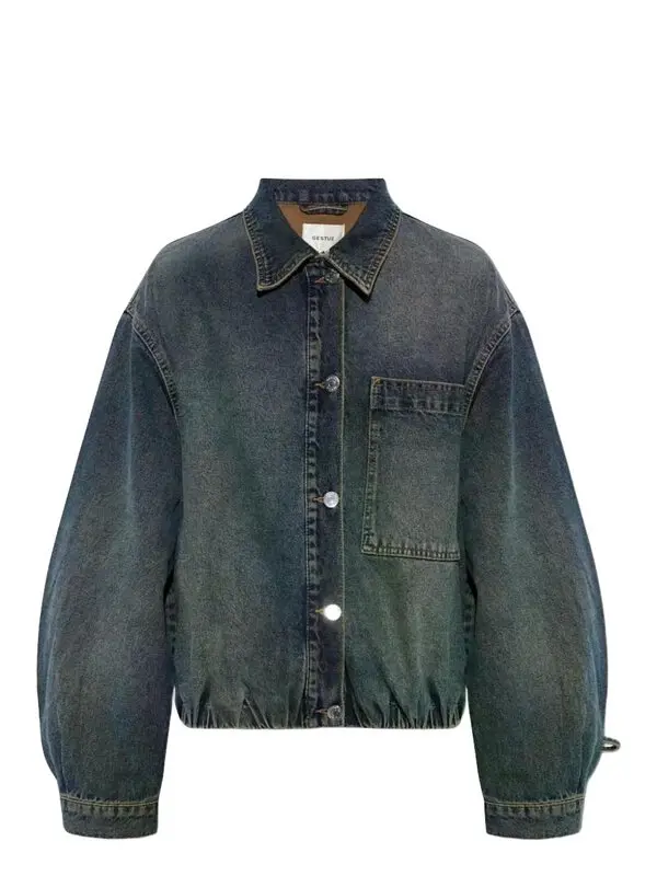 GESTUZ Denim Jacket With Bow Detail - Blue