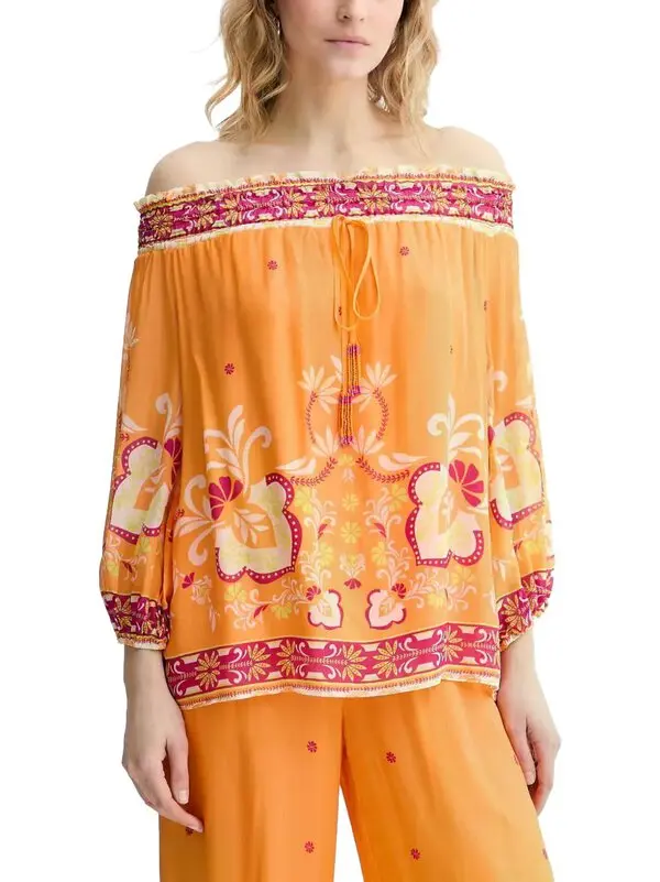 TWINSET Floral Print Off-shoulder Blouse - Orange