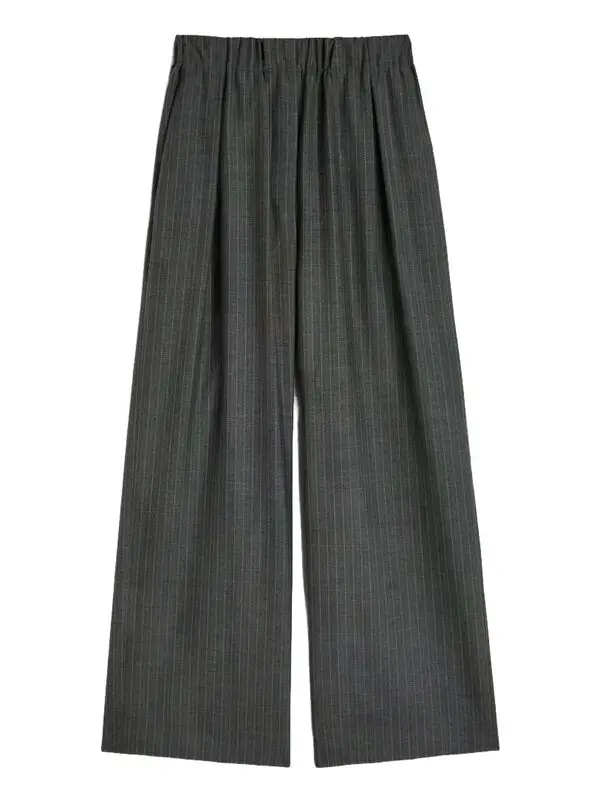 JIL SANDER Pinstriped Wool Wide Leg Trousers - Grey