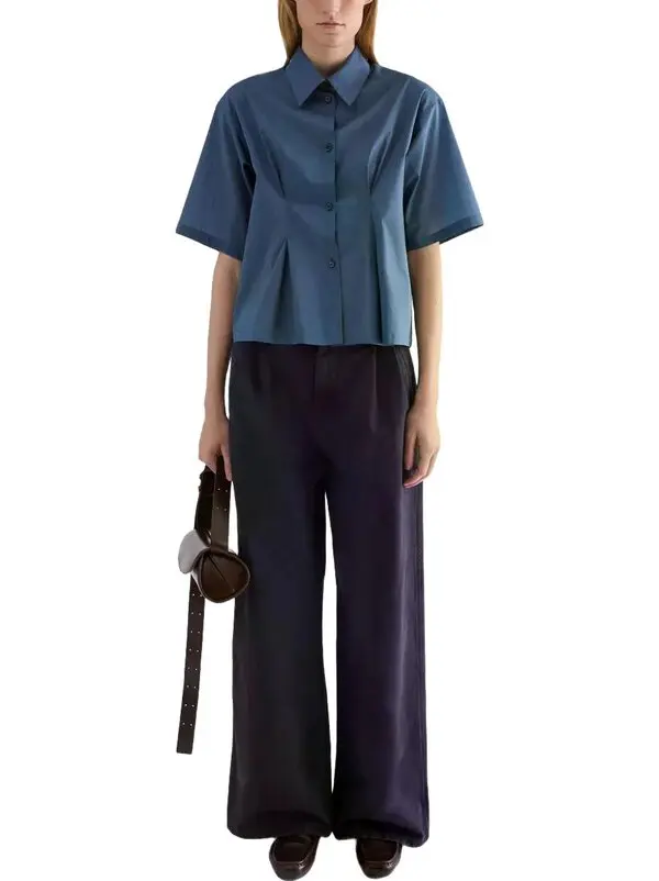 JIL SANDER Pleated Waist Muslin Shirt - Blue