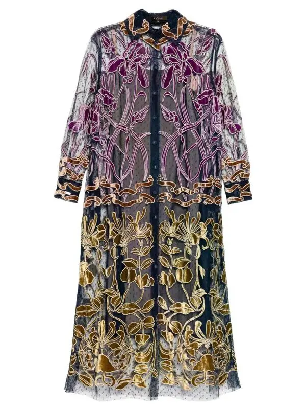 Biyan Velvet-embroidered Dot Tulle Shirt Dress - Blue