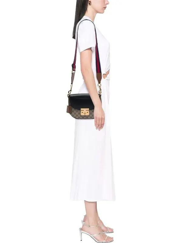 Gucci Gg Supreme Web Padlock Crossbody Bag - Neutrals