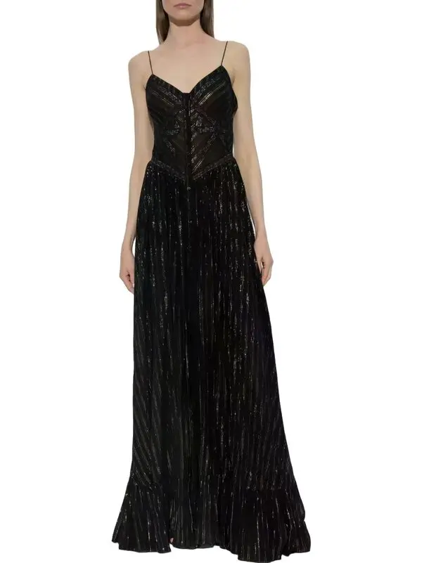 SELF-PORTRAIT Pleated Lace-trim Maxi Dress - Black