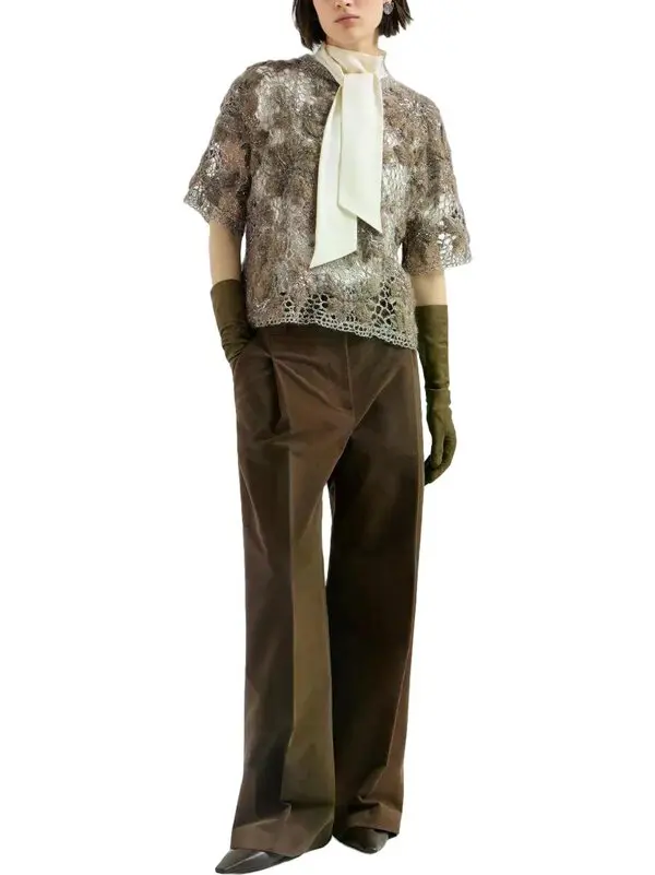 Brunello Cucinelli Stretch Cotton Moleskin Trousers With Monili Detail - Brown