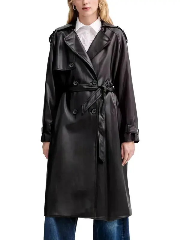 Guess Buttoned Belted Coat - Black