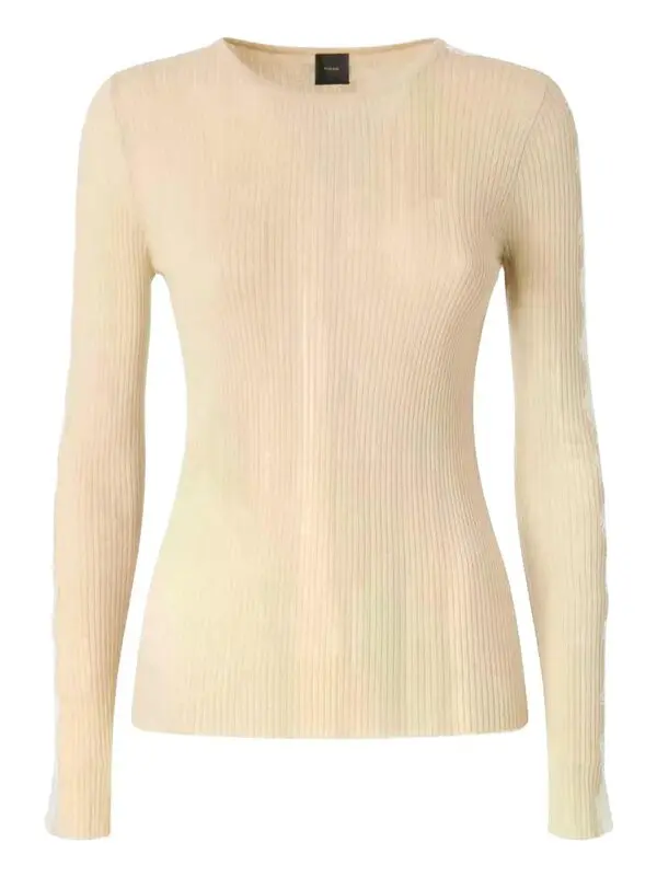 Pinko Ribbed Sweater With Lace Inserts - Neutrals
