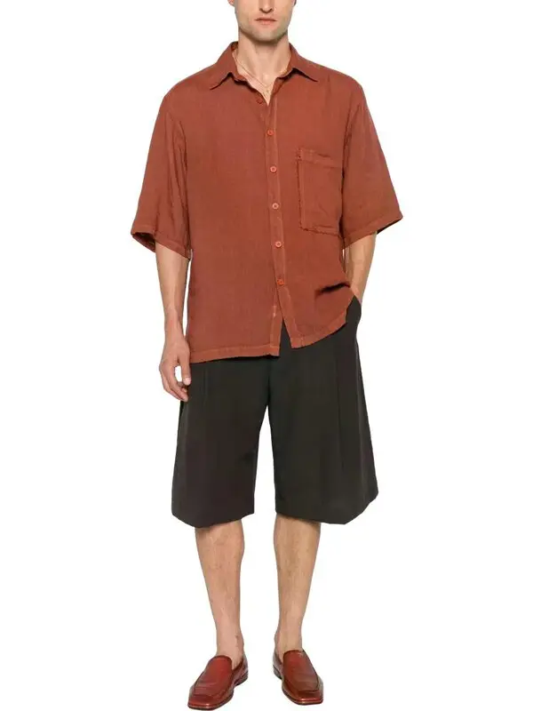 INLINUM Frayed-edge Chest-pocket Shirt - Red