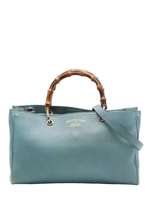 Gucci Calfskin Bamboo Shopper Satchel - Blue