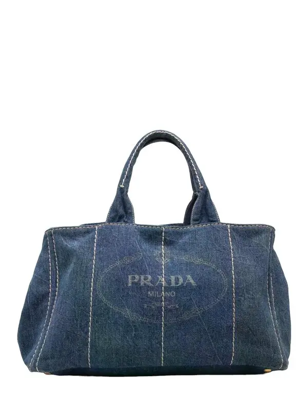 Prada Large Denim Canapa Logo Satchel - Blue
