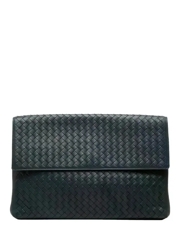 Bottega Veneta Nappa Intrecciato Portfolio Flap Clutch Bag - Blue