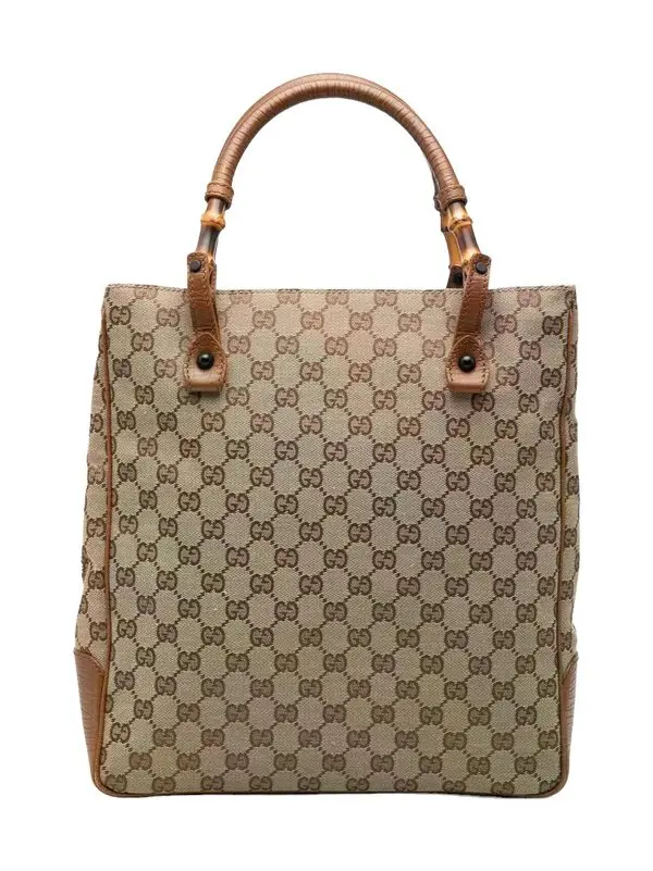 Gucci Gg Canvas Bamboo Tote Bag - Neutrals