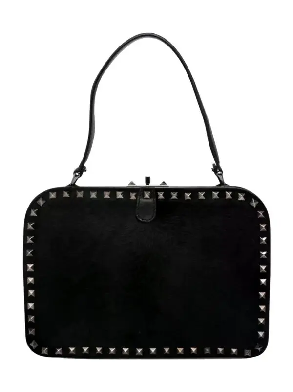 Valentino Garavani Pony Hair Rockstud Top Handle Bag - Black