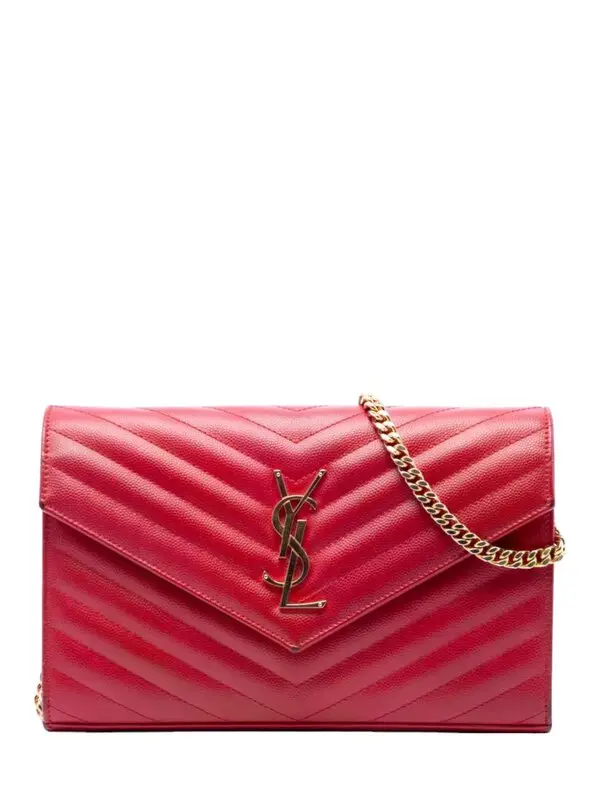 Saint Laurent Grain De Poudre Cassandre Envelope Chain Wallet Crossbody Bag - Red