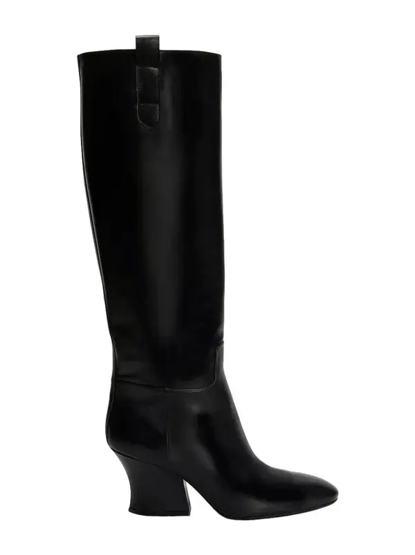 JIL SANDER Leather Block Heel Boots - Black